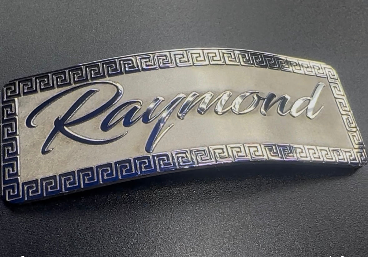 Bright nickel plated Hard Hat Name Plate – TREVINO DESIGNS AND DECALS LLC